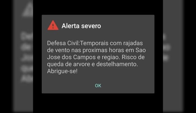 Defesa Civil emite alerta para tempestade em todo Vale do Paraíba